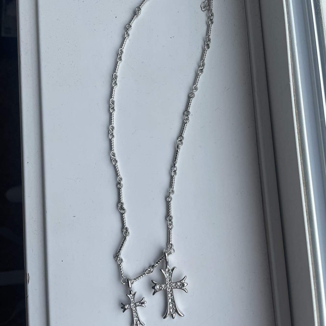 Double crucifix/cross chain Deluxe tagged chrome... - Depop