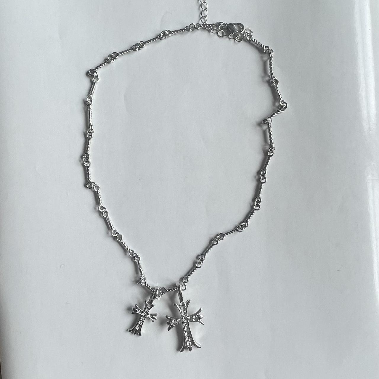 Double crucifix/cross chain Deluxe tagged chrome... - Depop