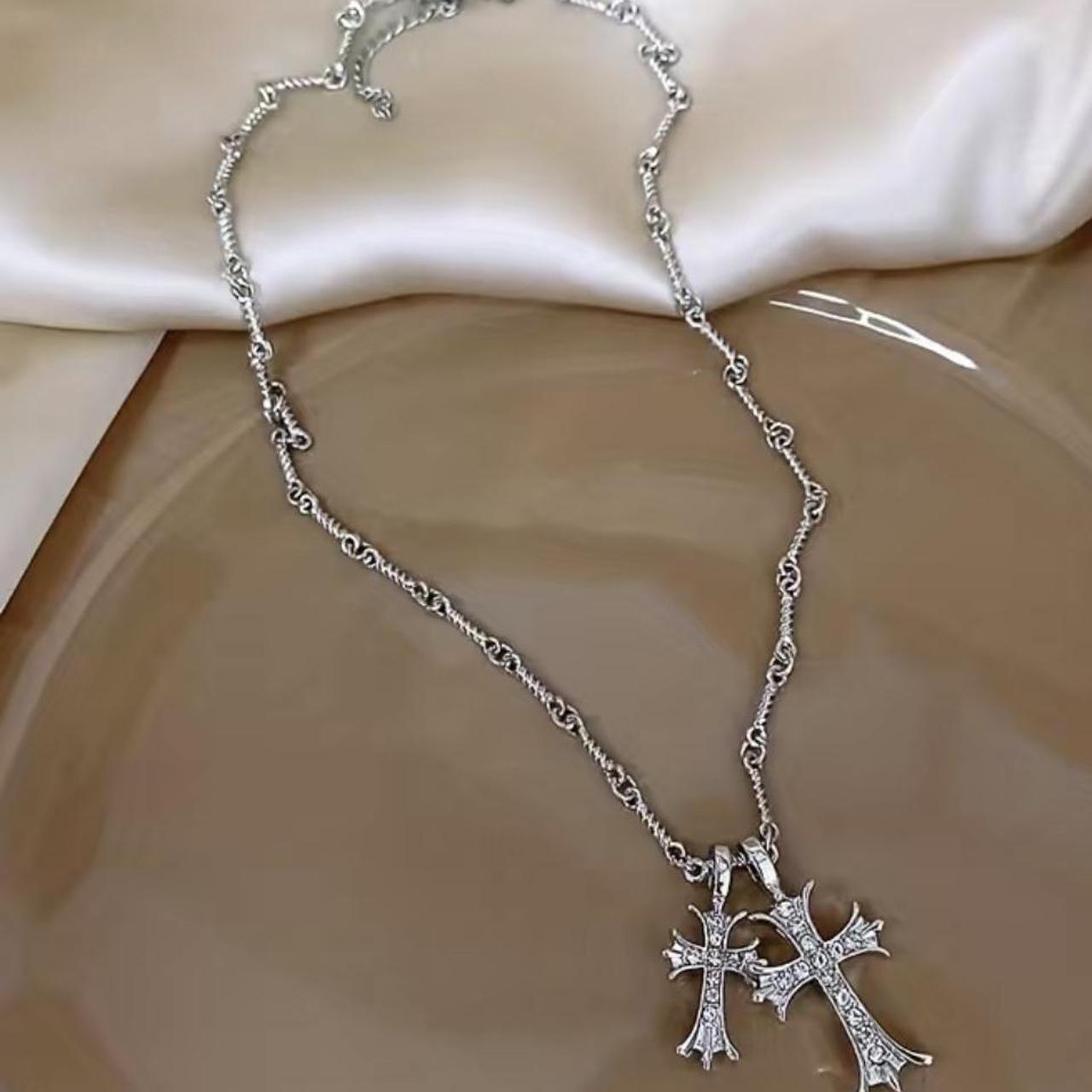 Double crucifix/cross chain Deluxe tagged chrome... - Depop