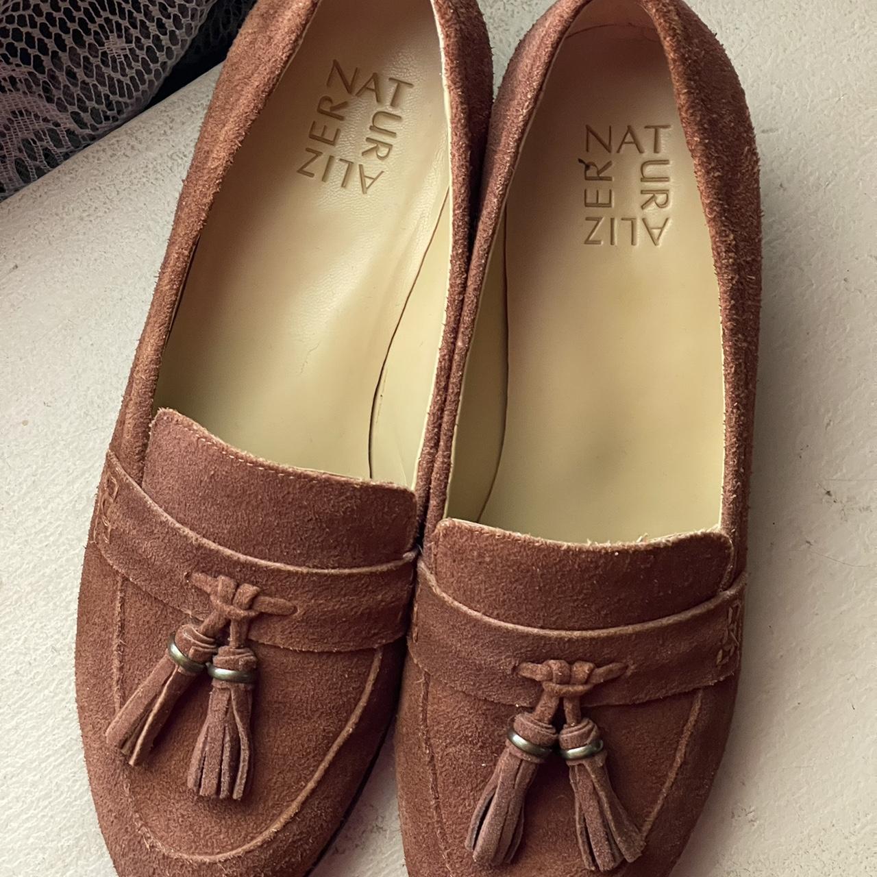 Naturalizer Brand Brown Suede small heeled loafer.... - Depop