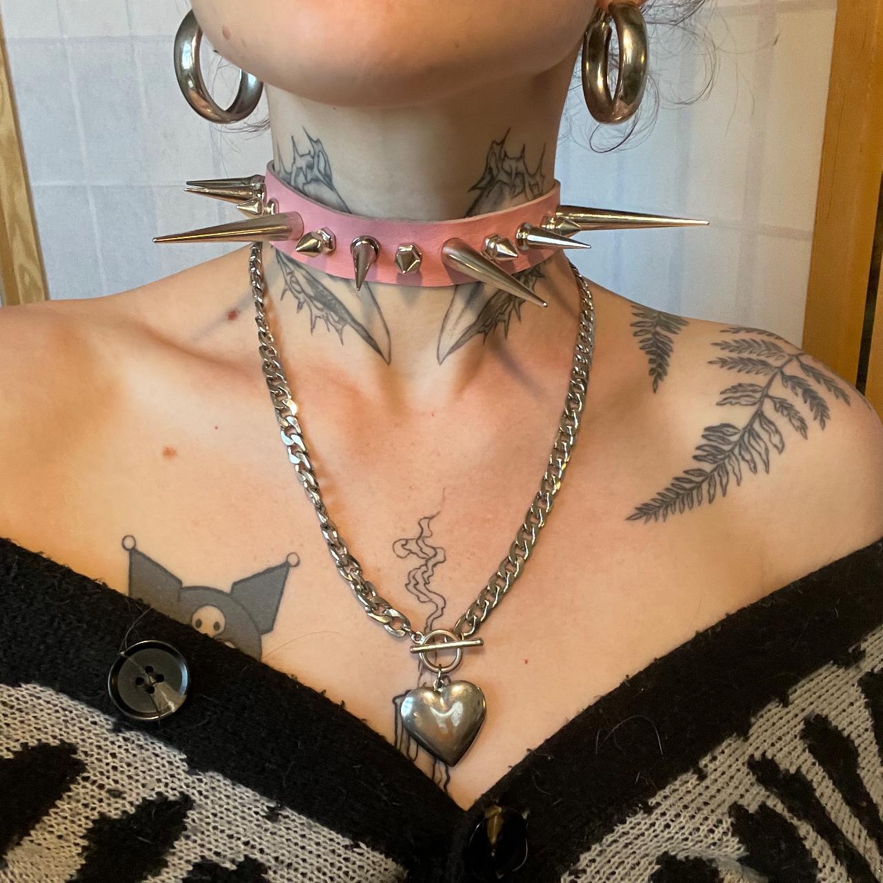 ੈ♡˳ pink spike choker, pastel goth, punk, faux... - Depop