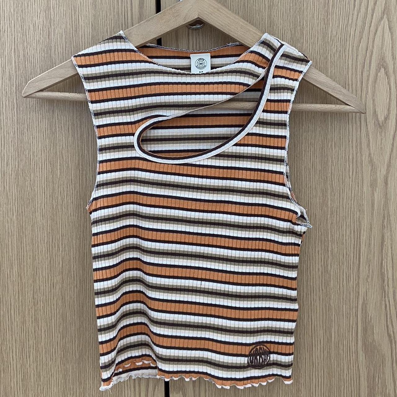 Urban Outfitters striped ribbed top with yang cut... - Depop