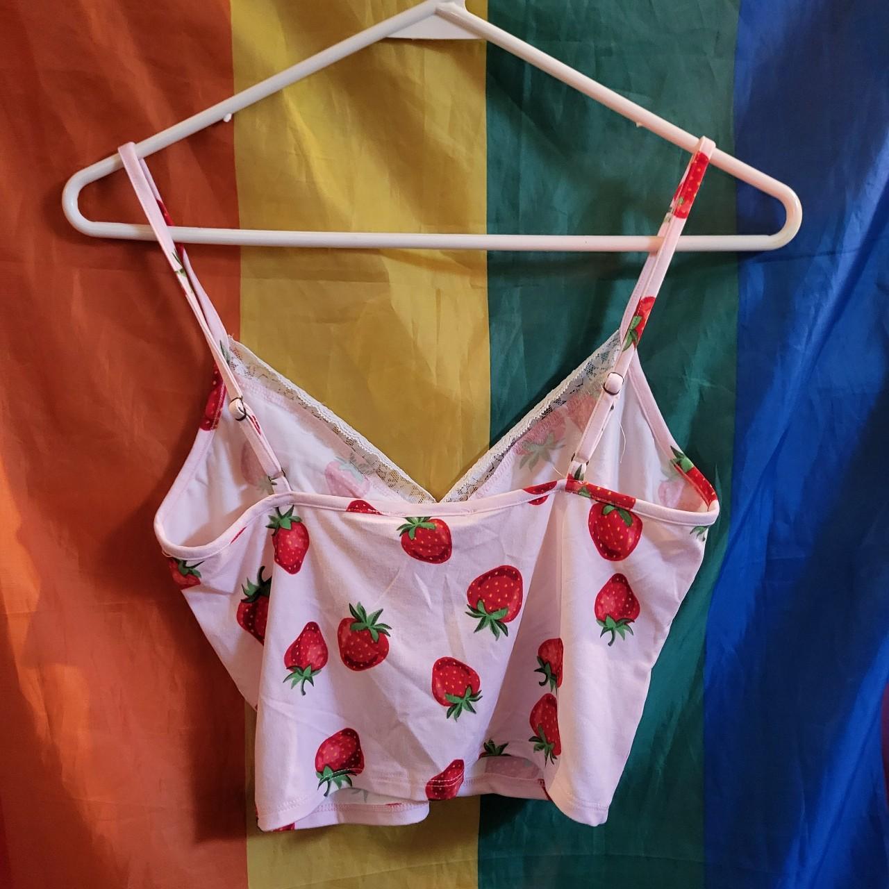 strawberry, lacy, crop top. bnwt. silky material and... - Depop