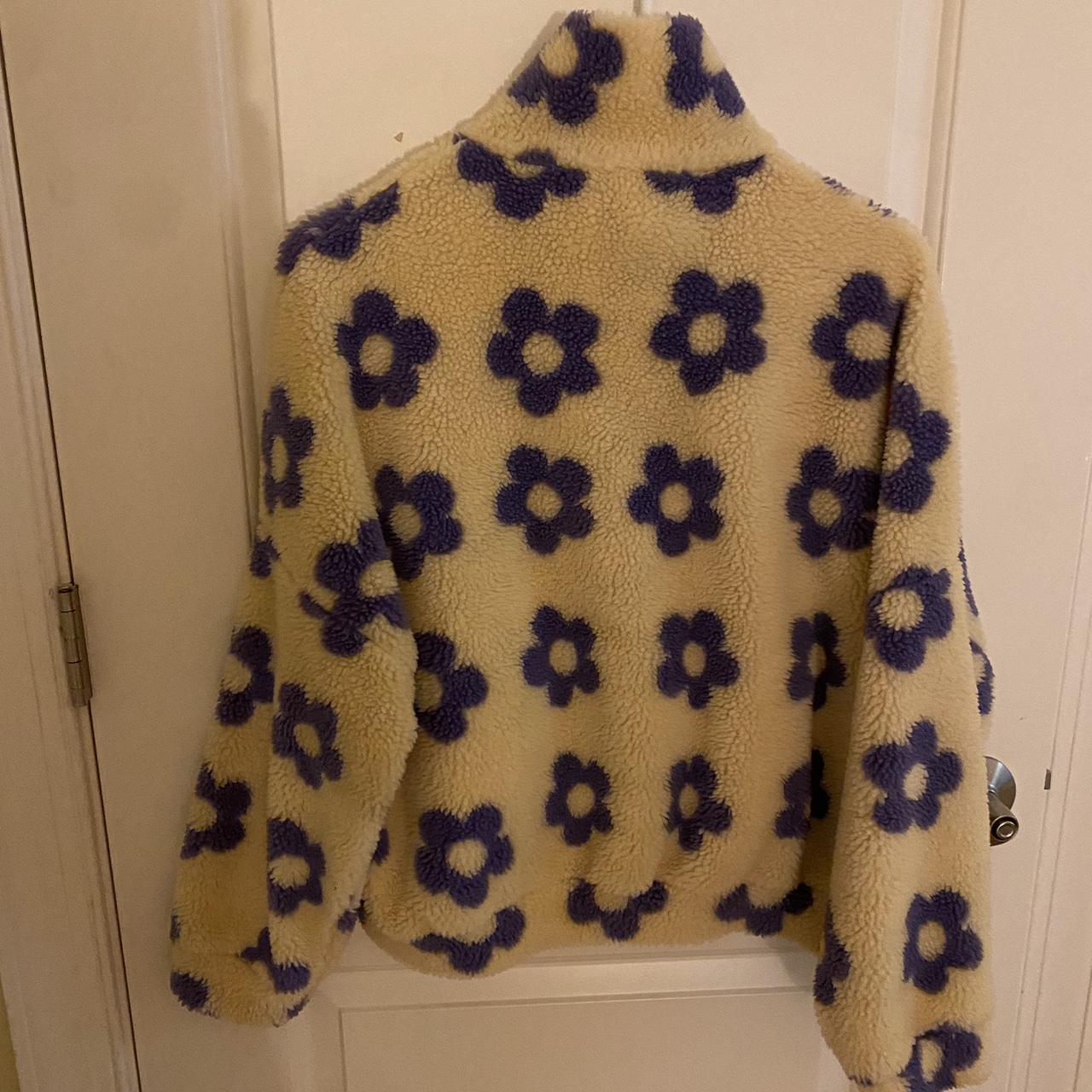 cute purple and yellow fluffy jacket - Depop