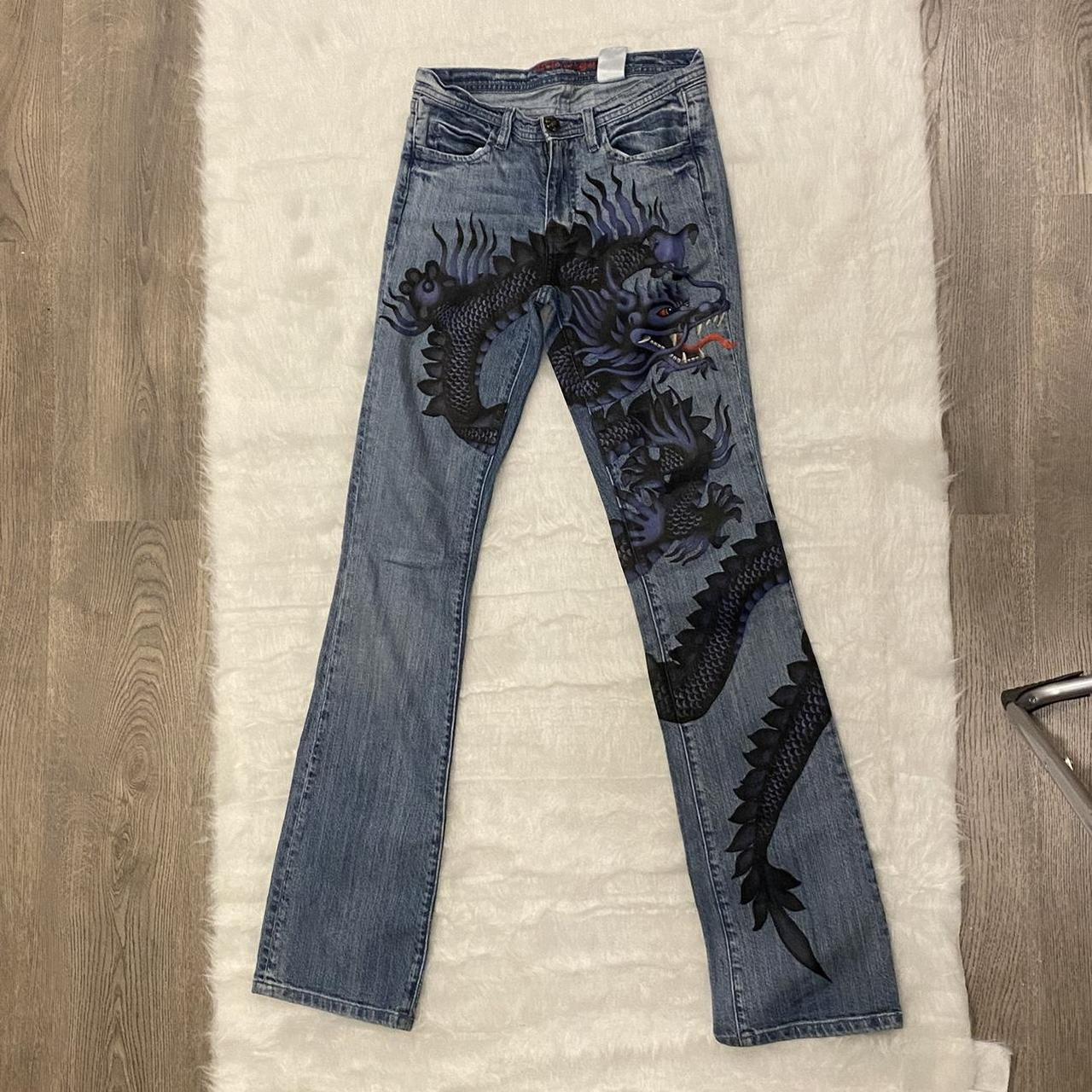 Denim Dragon Flare Pant Denim Dragon printed... - Depop