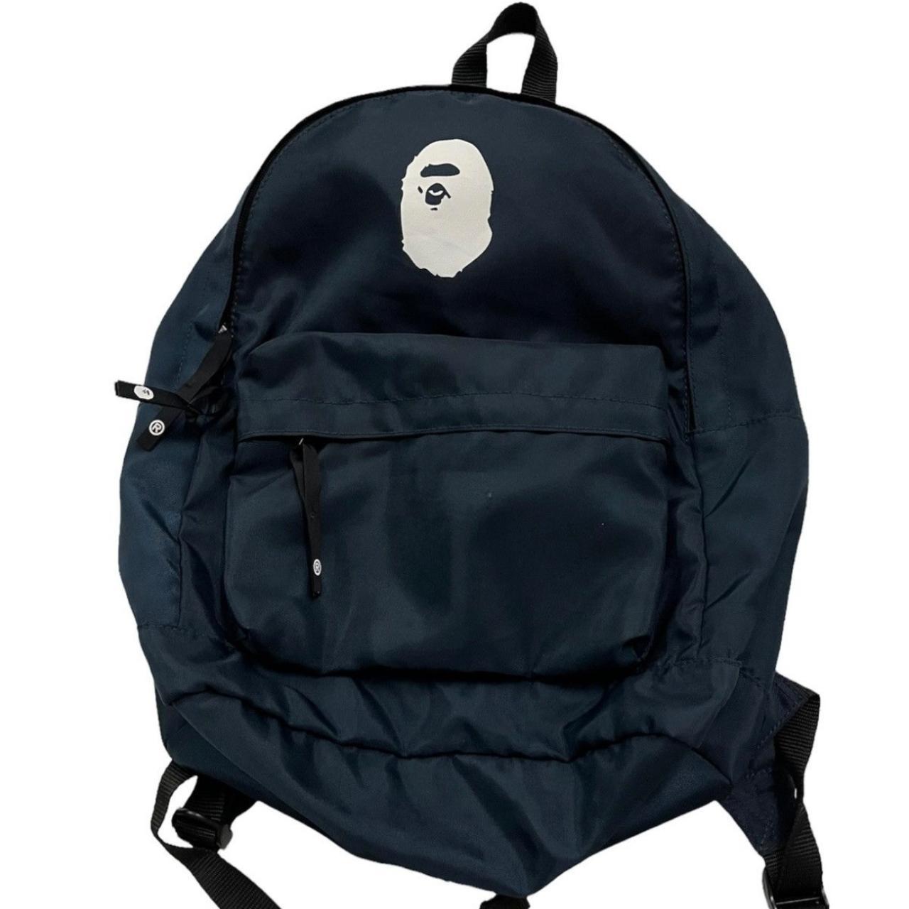 Bape Navy Blue Backpack Rare piece - Depop