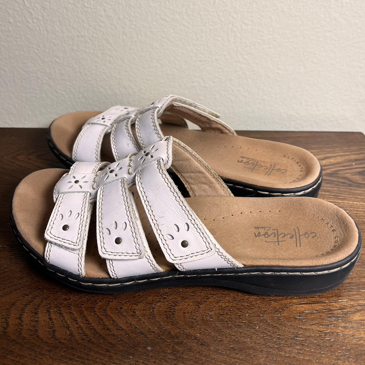 white strappy velcro clark sandals super comfy... - Depop