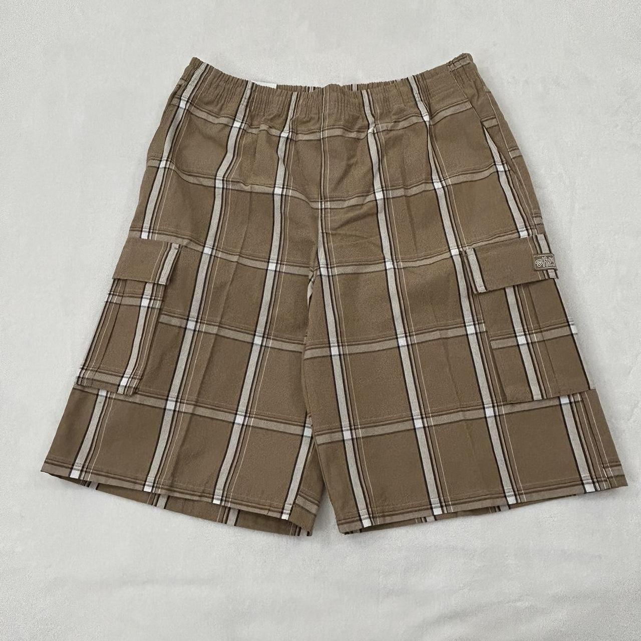 Shaka Wear Khaki Plaid Relaxed Fit Casual Cargo... - Depop