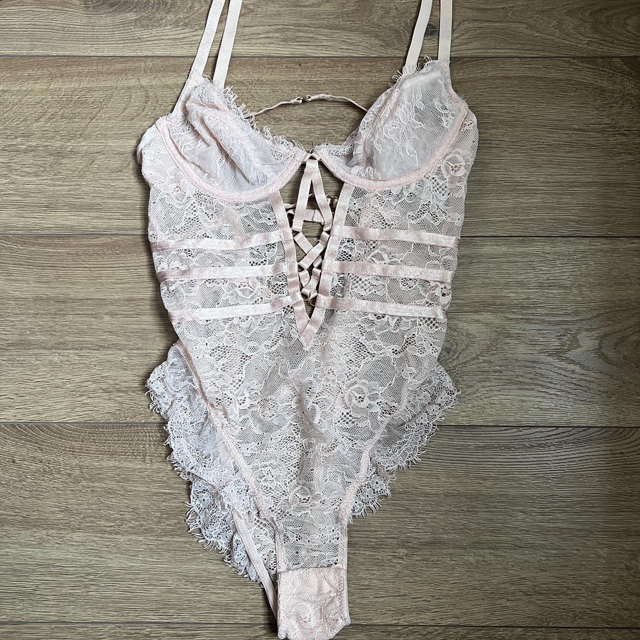 ASOS pink blush underwired lace bodysuit with cross... - Depop