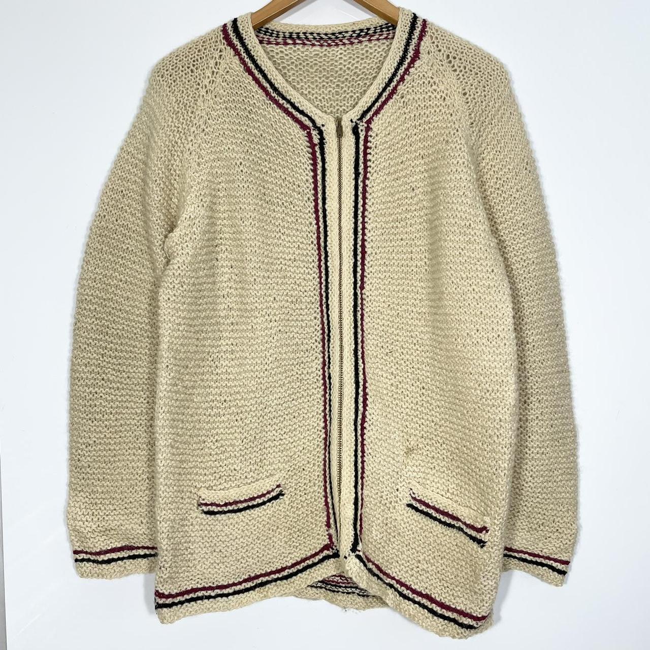 VINTAGE Hand Knitted Wool Cardigan Ladies Full Zip... - Depop