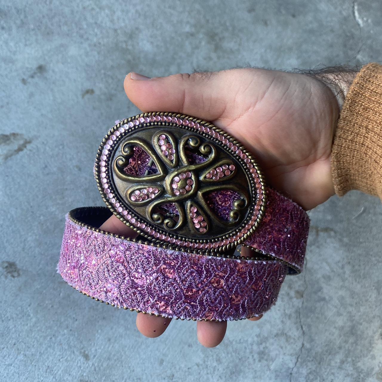 Western Y2k pink bedazzled cowgirl belt Goes up to... - Depop