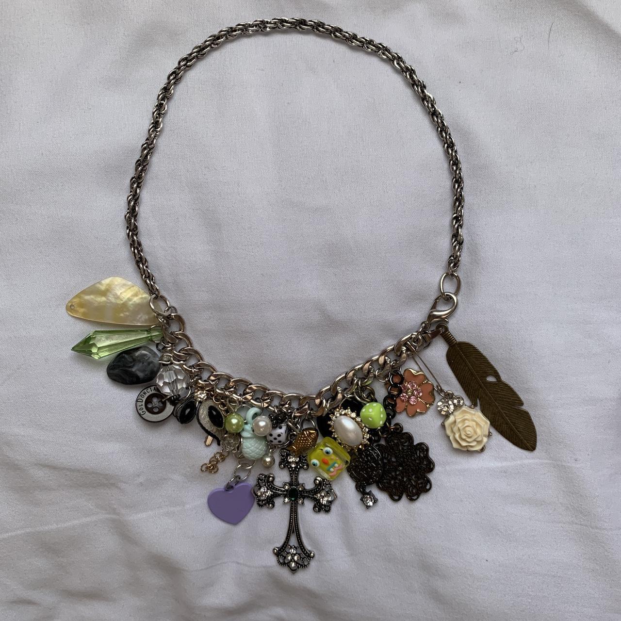 chunky cluster clutter mixed media necklace handmade... - Depop