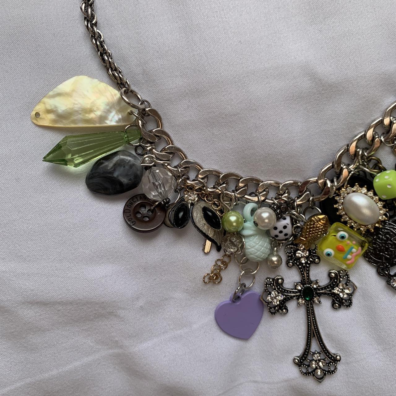 chunky cluster clutter mixed media necklace handmade... - Depop
