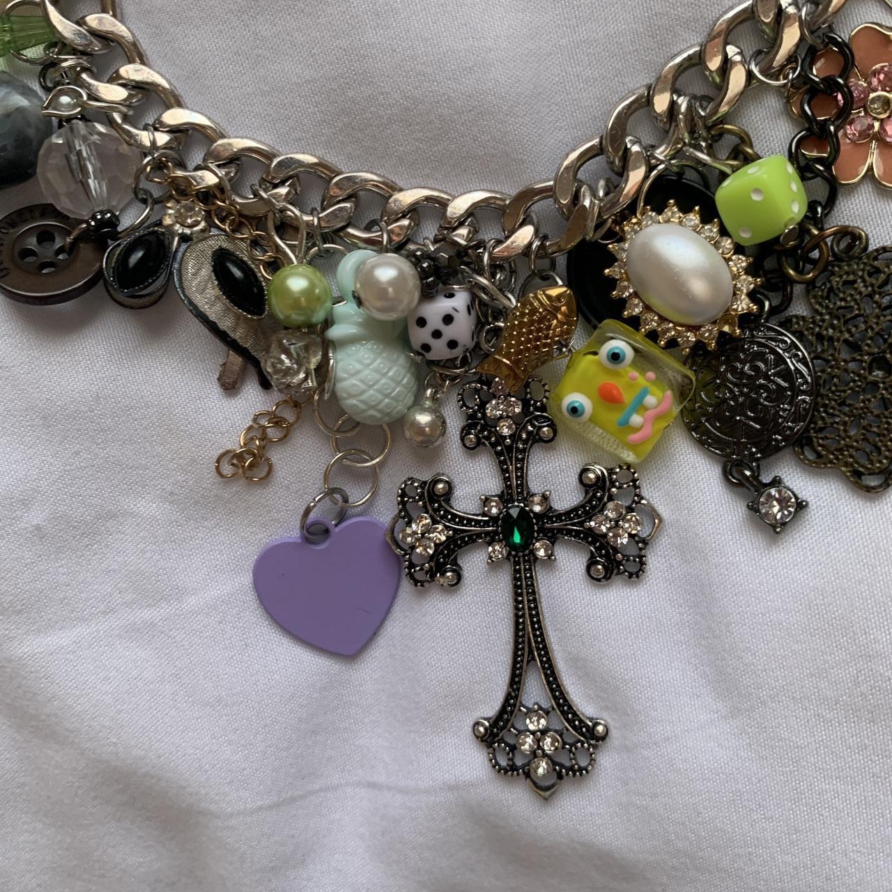 chunky cluster clutter mixed media necklace handmade... - Depop