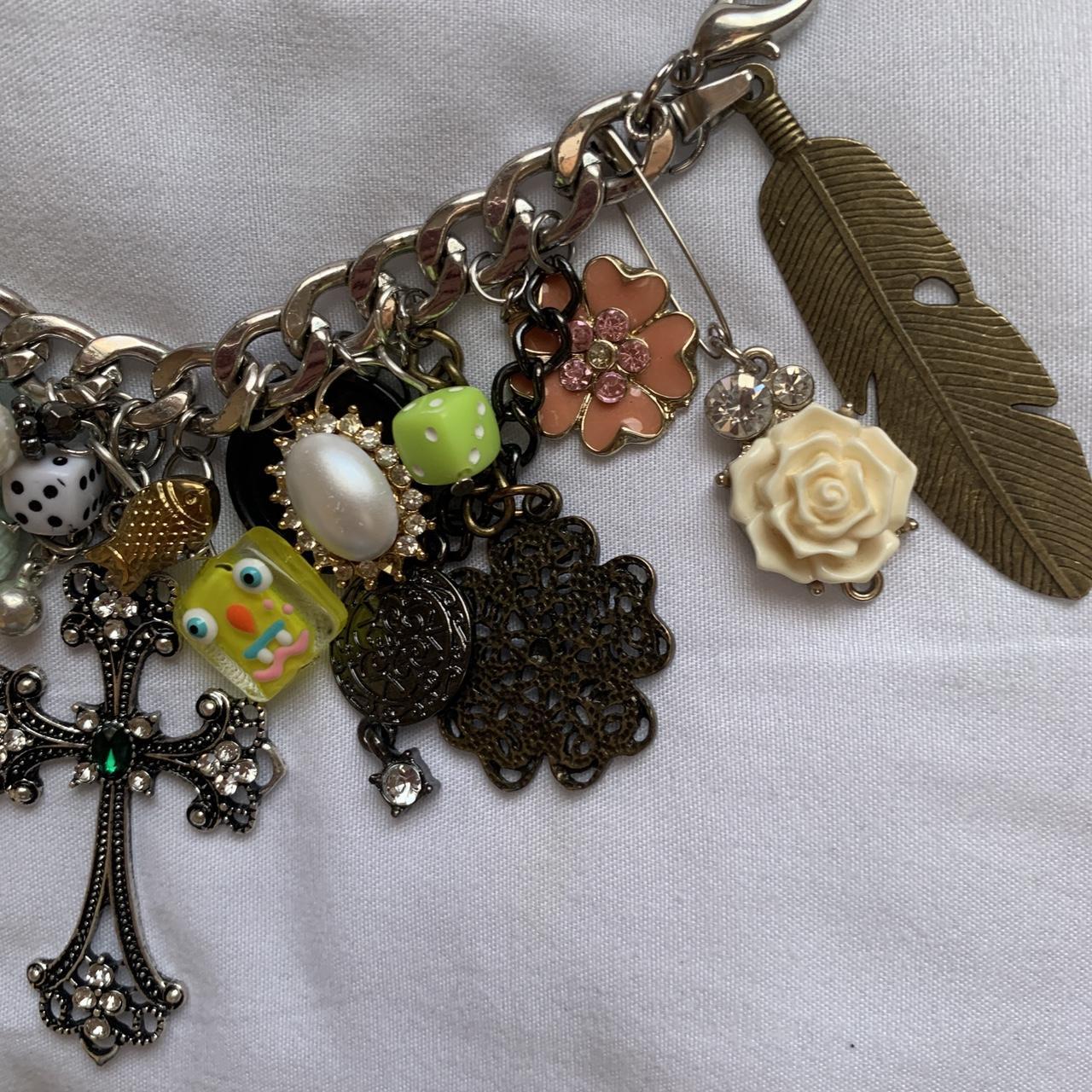 chunky cluster clutter mixed media necklace handmade... - Depop