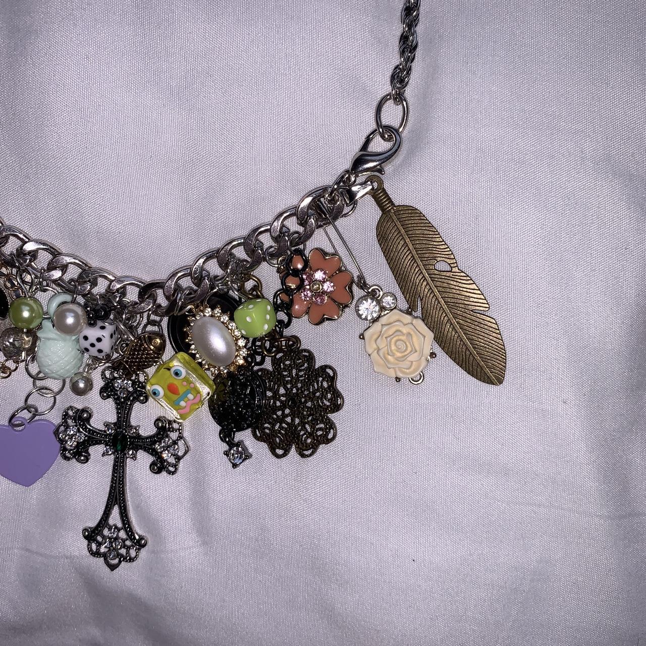 chunky cluster clutter mixed media necklace handmade... - Depop