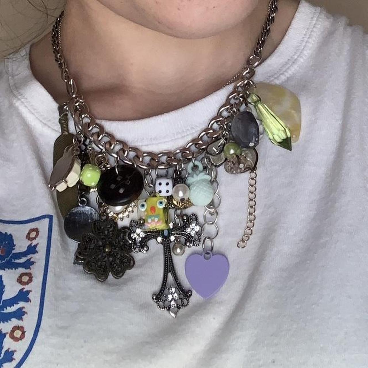 chunky cluster clutter mixed media necklace handmade... - Depop