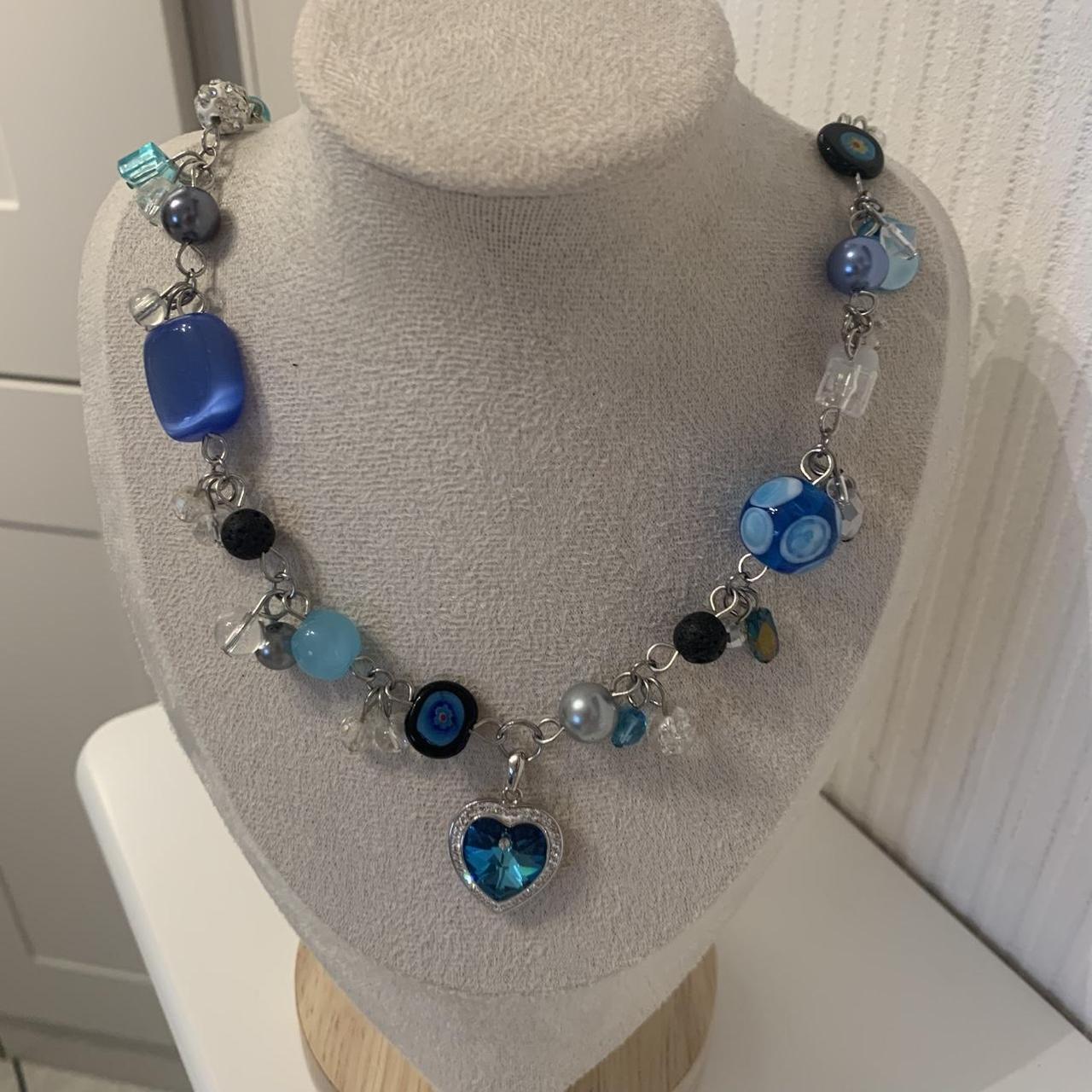 Blue cluster clutter glass beaded millefiori beaded... | Depop