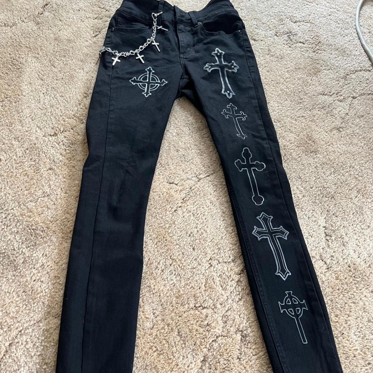 Hot Topic cross design super skinny jeans with cross... - Depop
