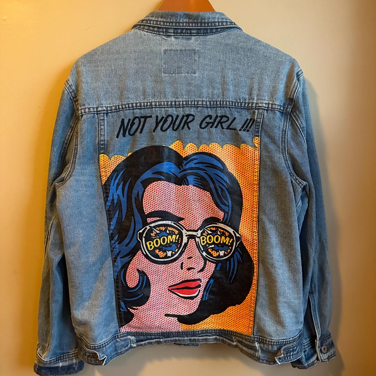 GB 'Not Your Girl' Pop Art Denim Jacket | Depop