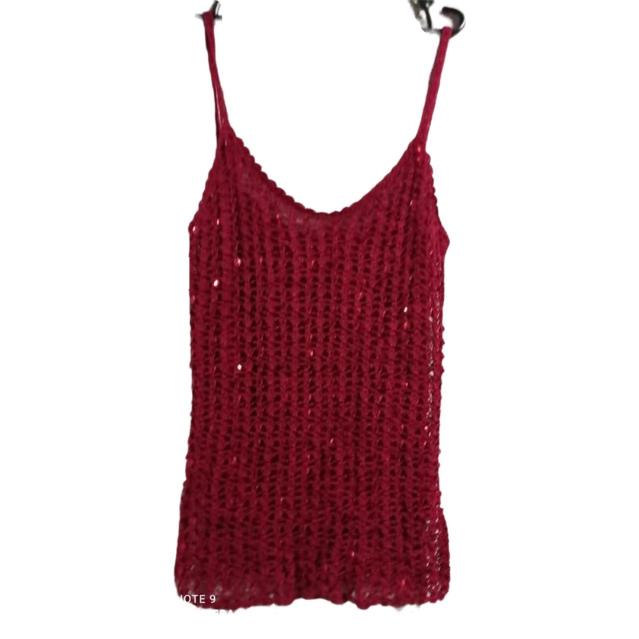 red knitted tank top with sequins sz XS Please msg... - Depop