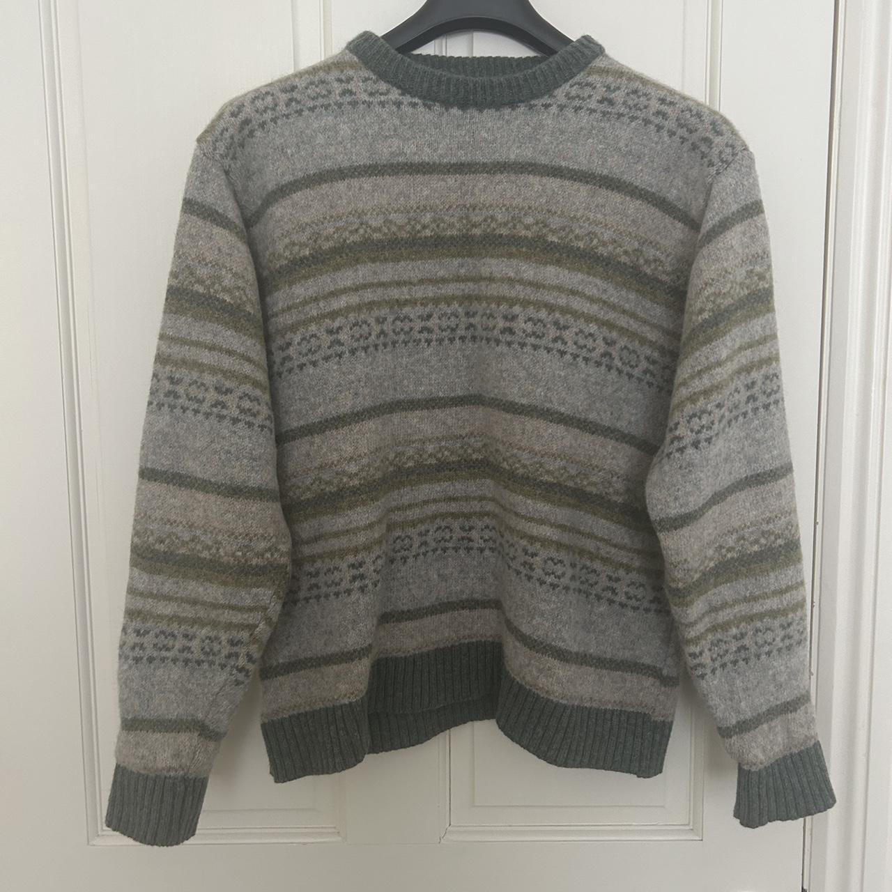 Pure wool striped jumper Label says L but fits more... - Depop