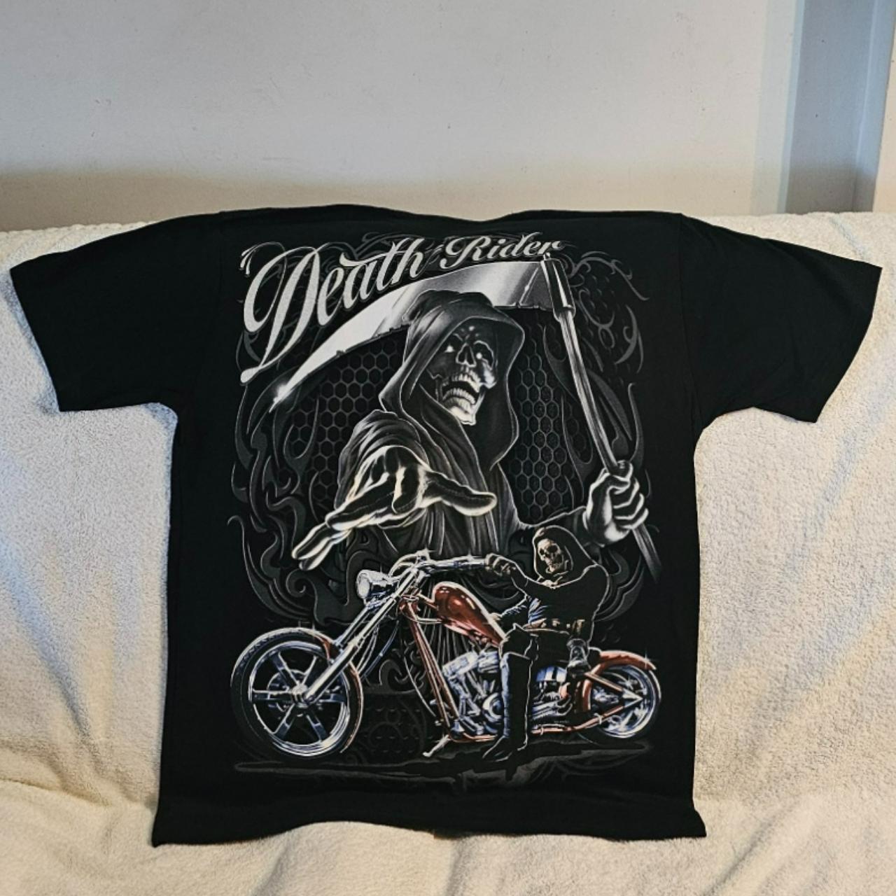 MOTORCYCLE GRIM REAPER SKELETON SCYTHE BIKER... - Depop