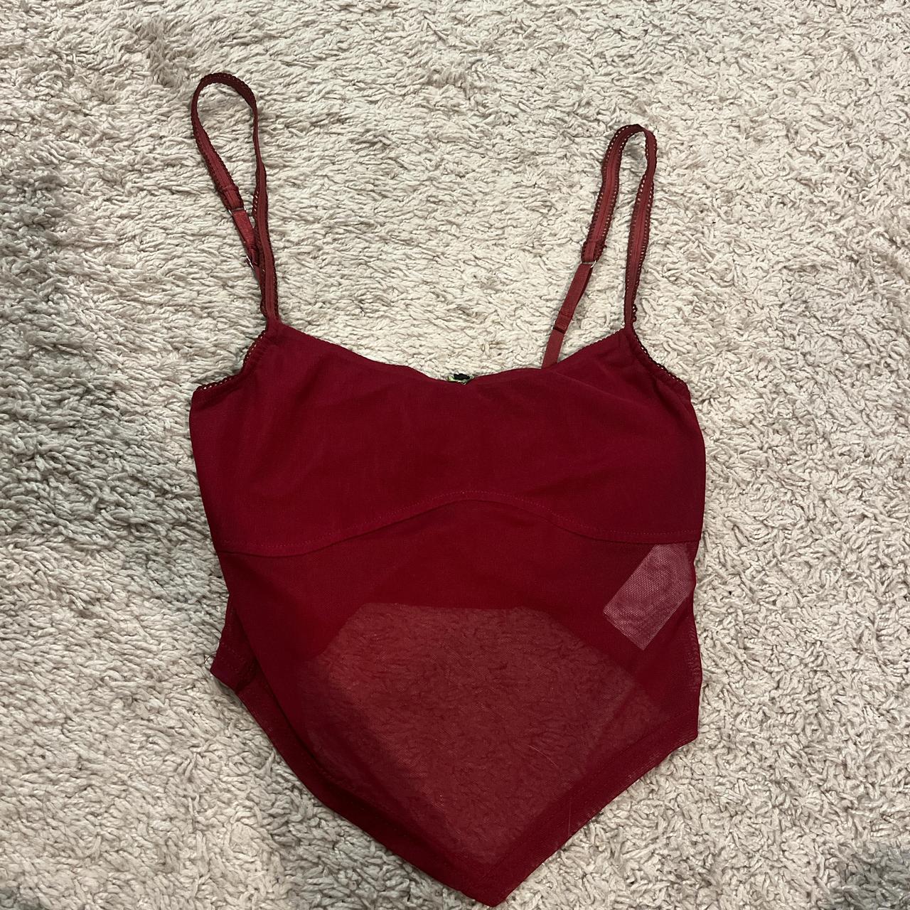 EDIKTED Red and burgundy mesh top, worn 1 time - Depop