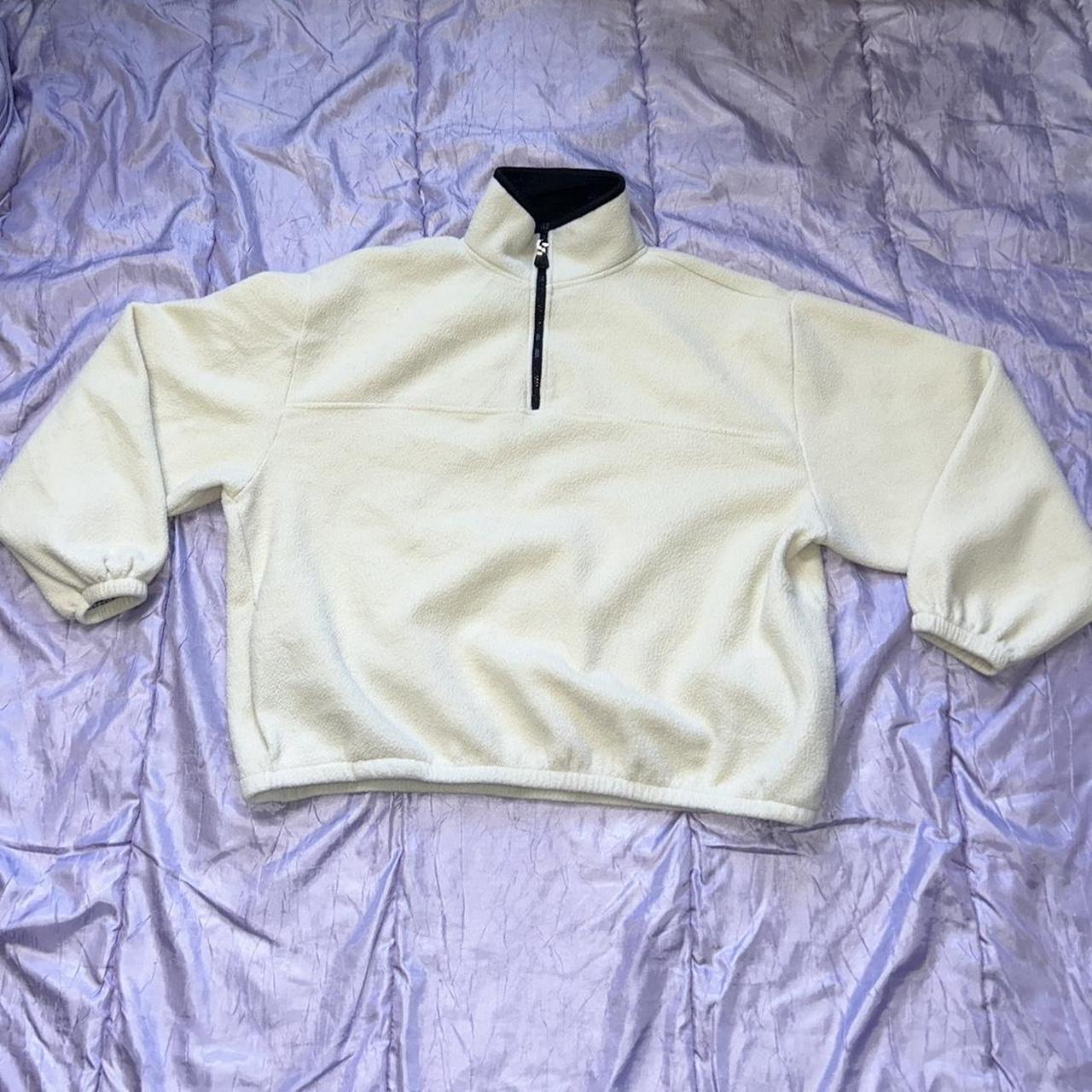 vtg white fleece quarter zip // super cozy zip up no... - Depop