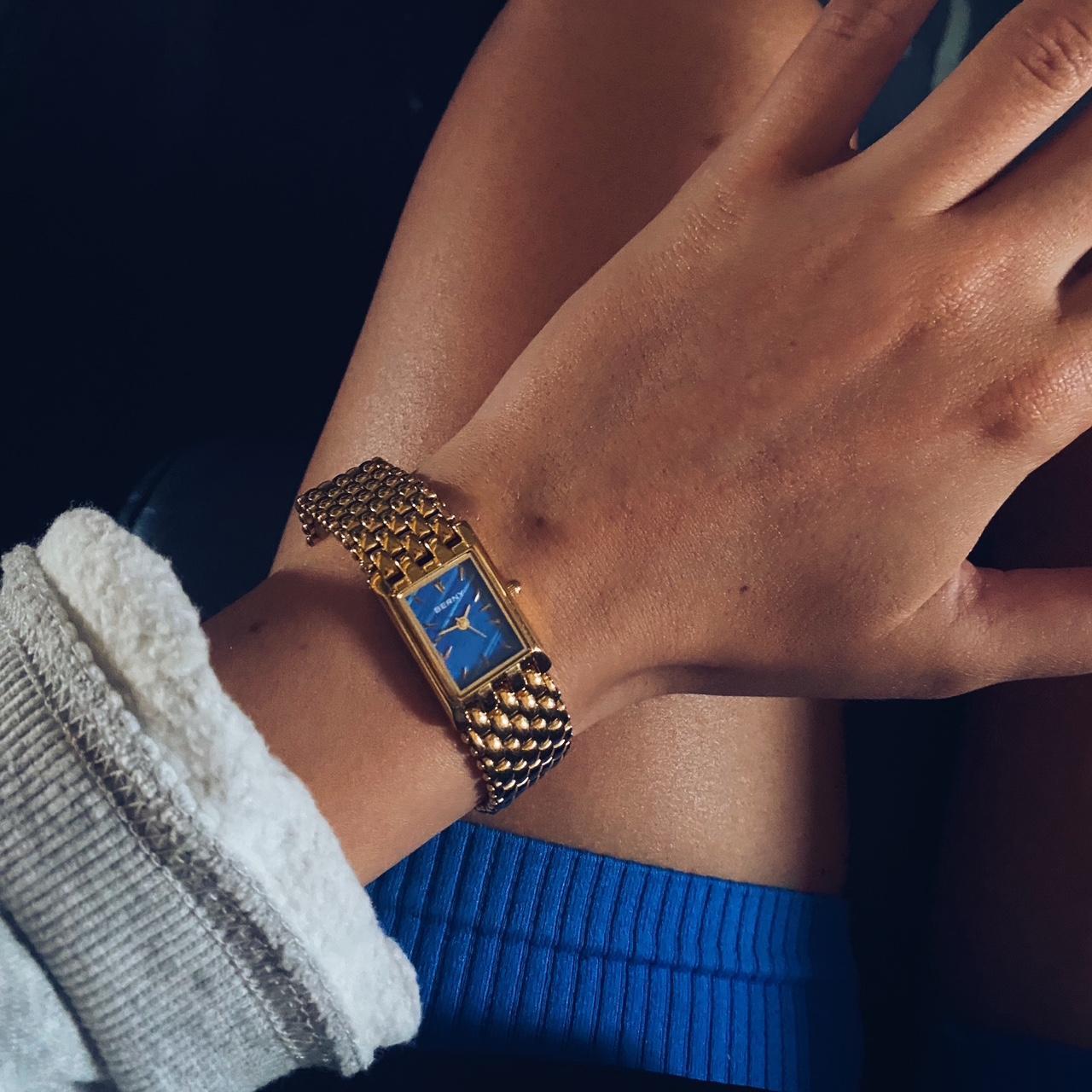 Berny Women’s Blue Face Gold Watch Stunning Blue... - Depop