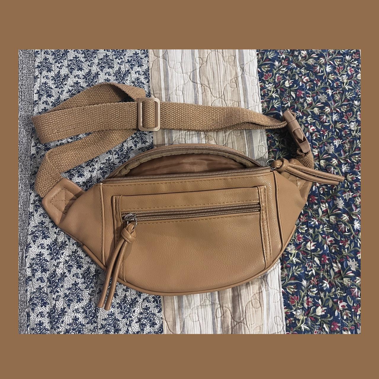 Beige Fanny Pack Faux Leather Fanny pack, dark... - Depop