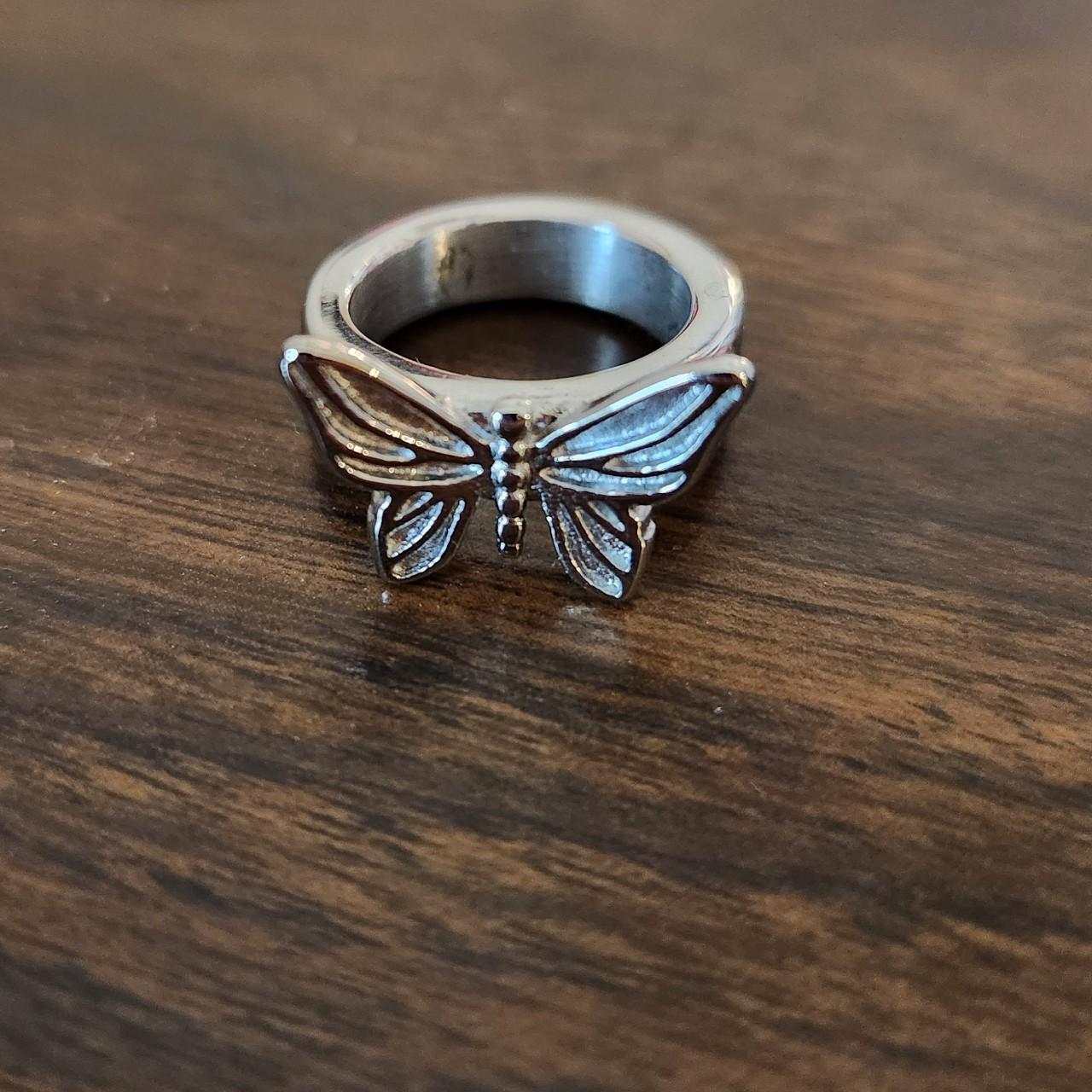 Size 4 Hard Jewelry butterfly ring Solid Stainless... - Depop