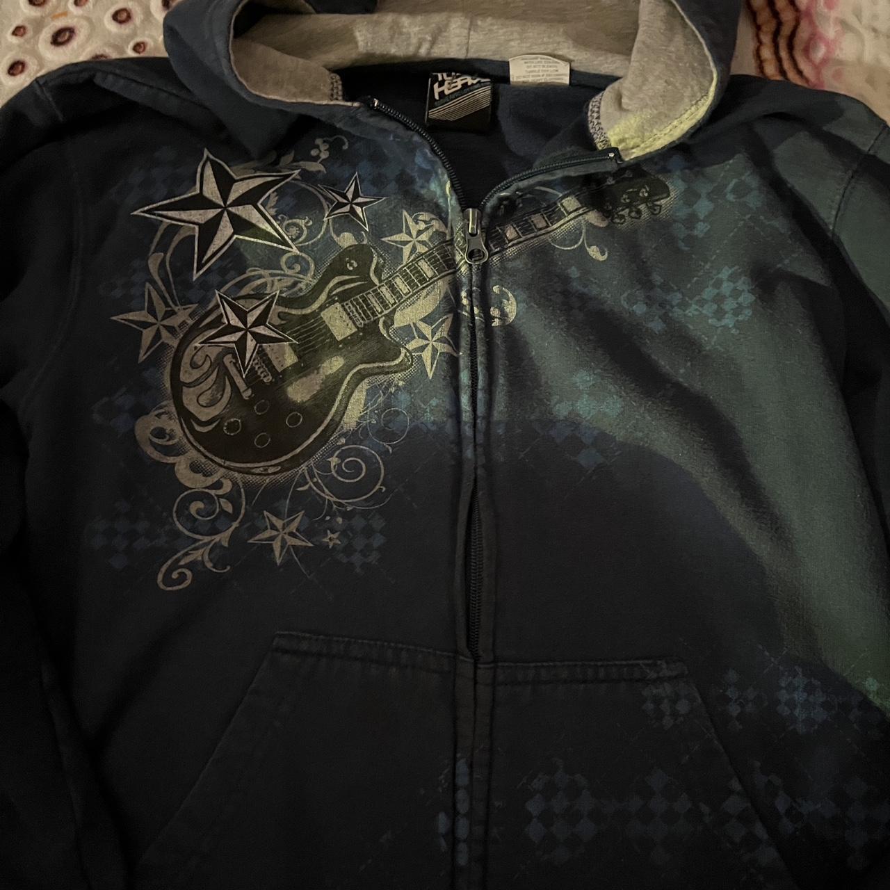 blue and grey Top Heavy zip up hoodie !KIDS M or... | Depop