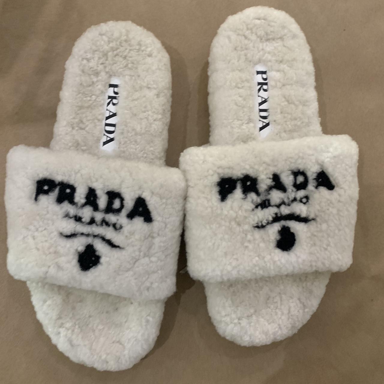 Prada Shearling Slides almost brand new worn once,... - Depop
