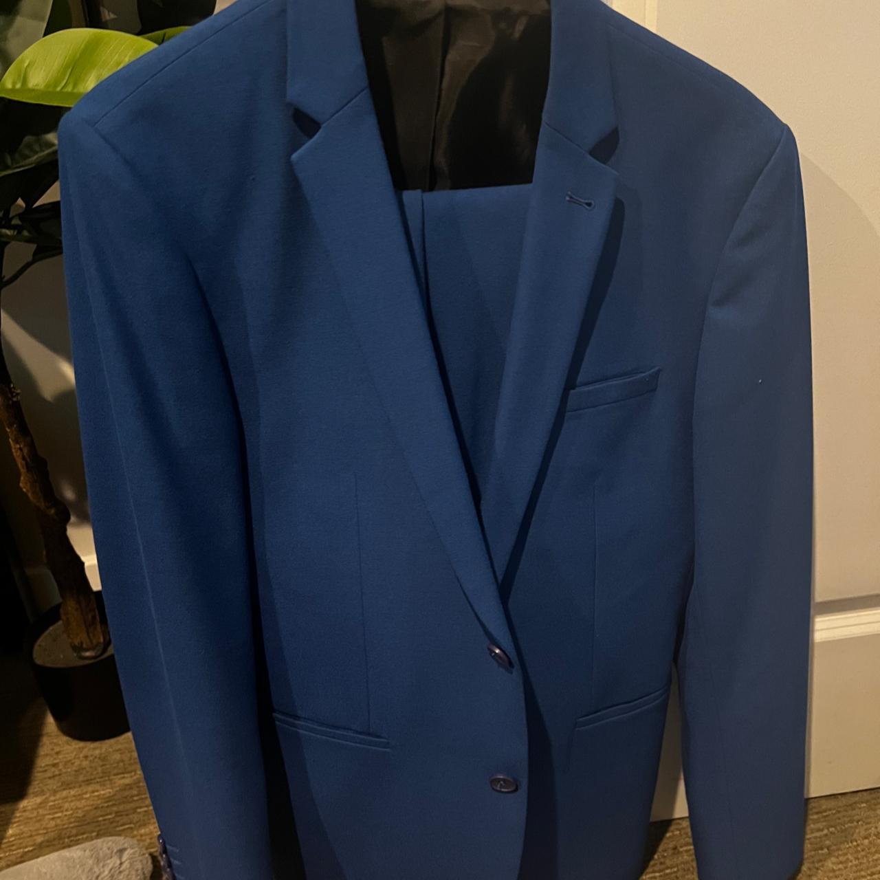 Blue Suit (pants are fitted Jacket size 43 , pants... - Depop
