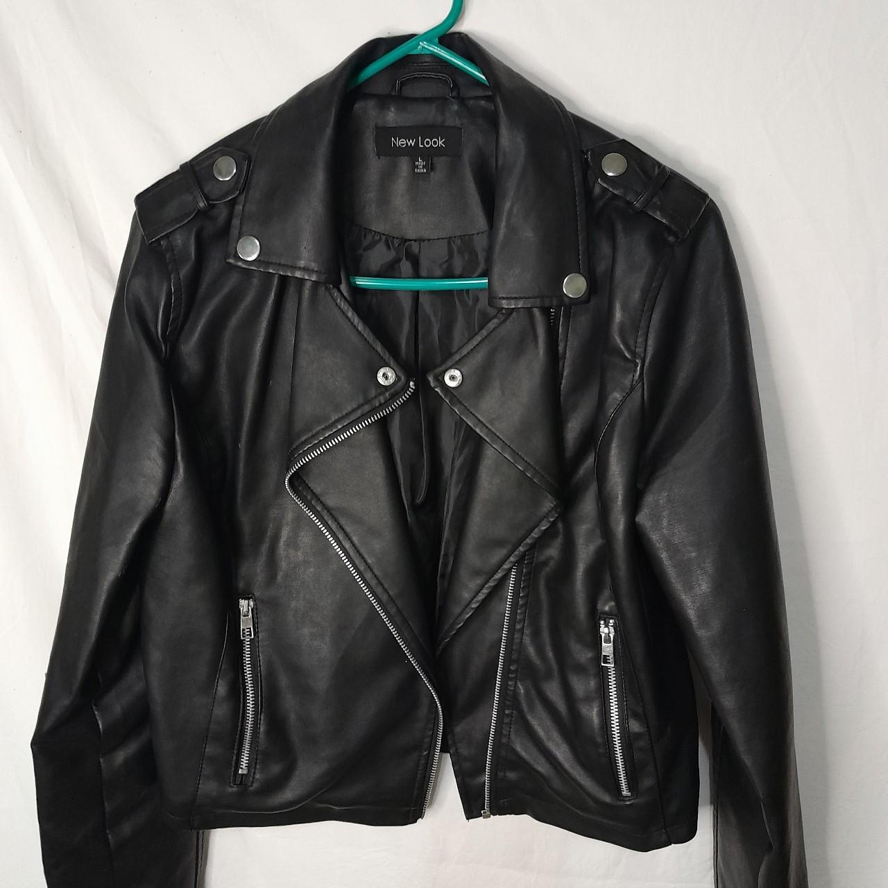Women's New Look Black Leather Jacket - Size... - Depop