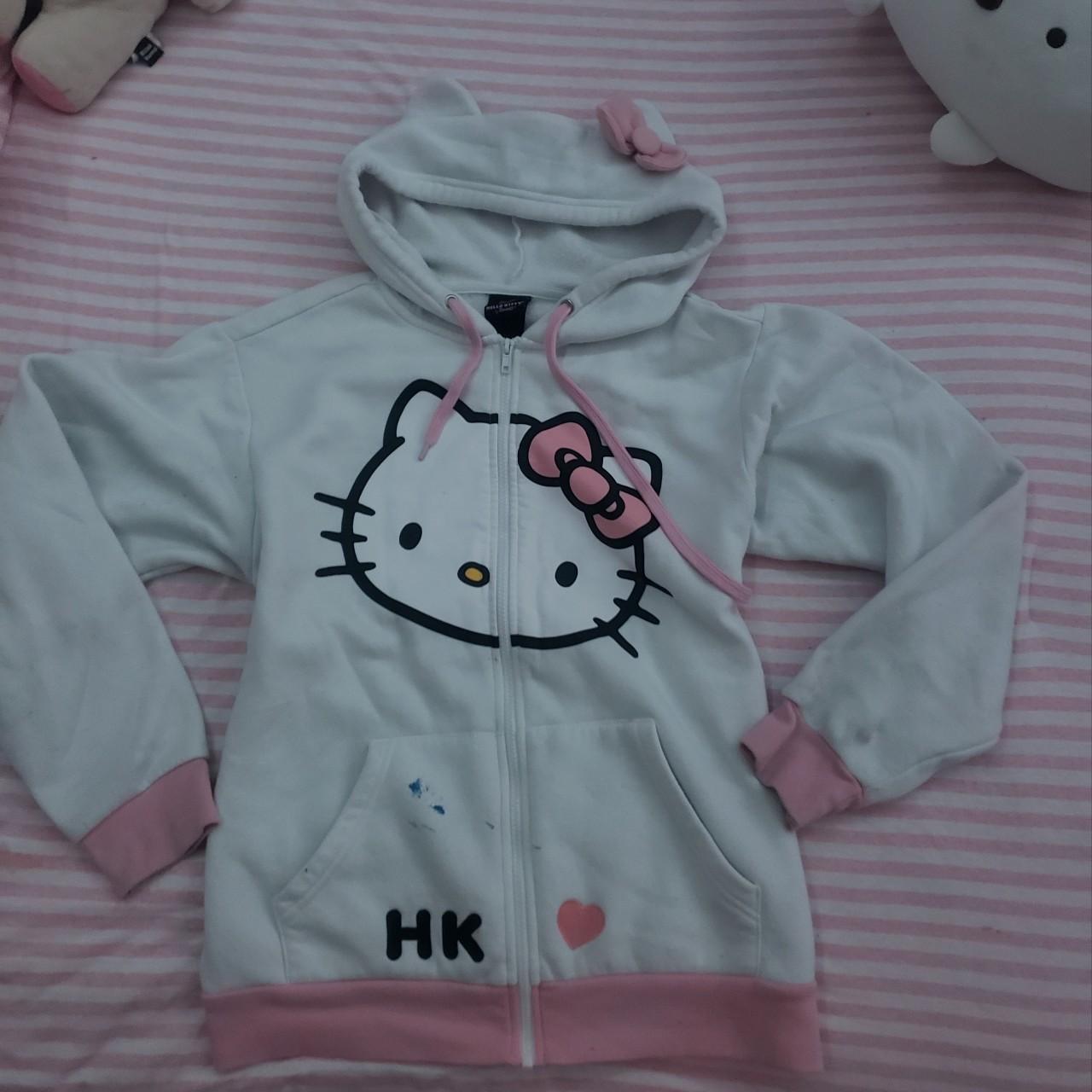 Pink hello kitty zip up hoodie with cat ears and bow - Depop