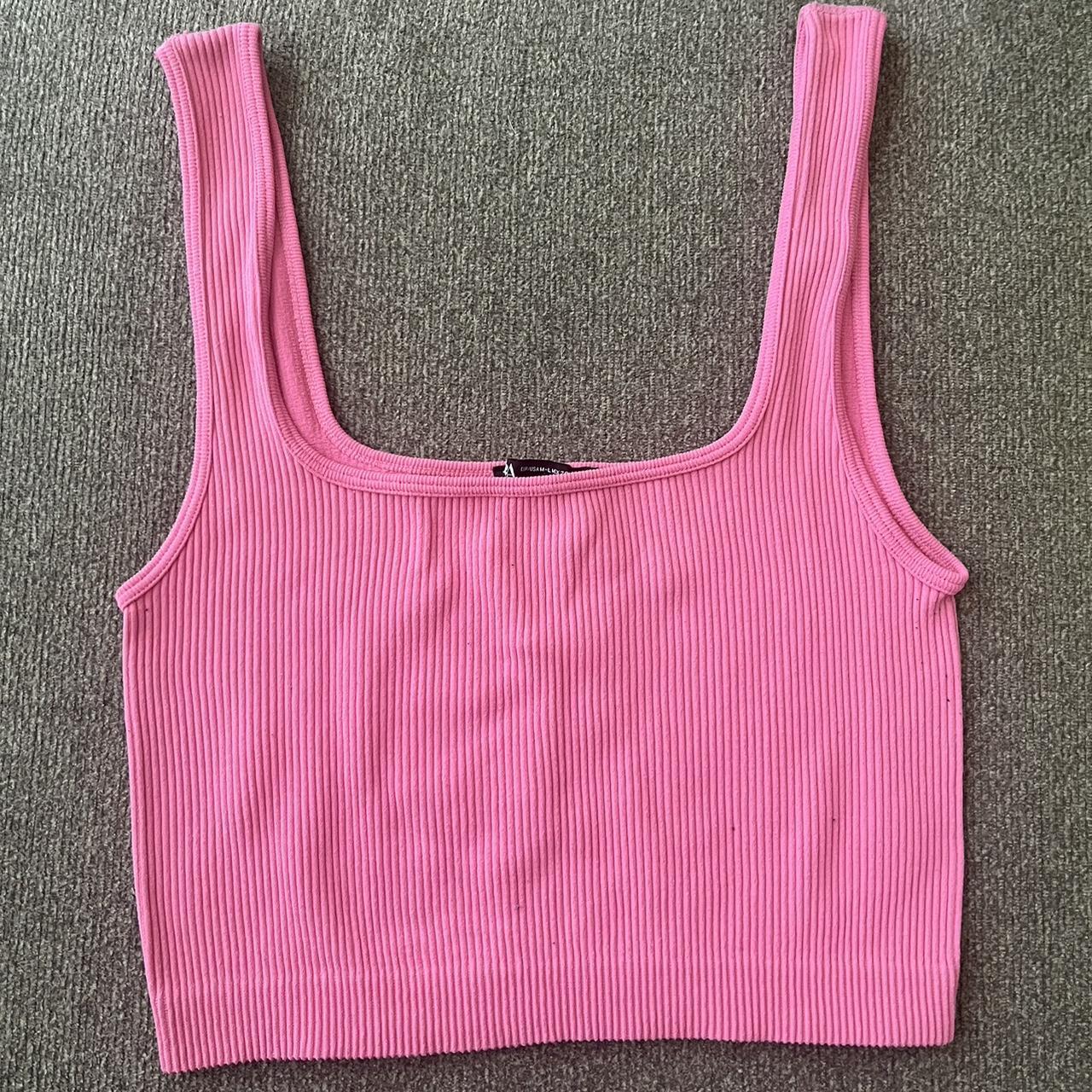 Pink Zaful cropped tank top in size medium only used... - Depop