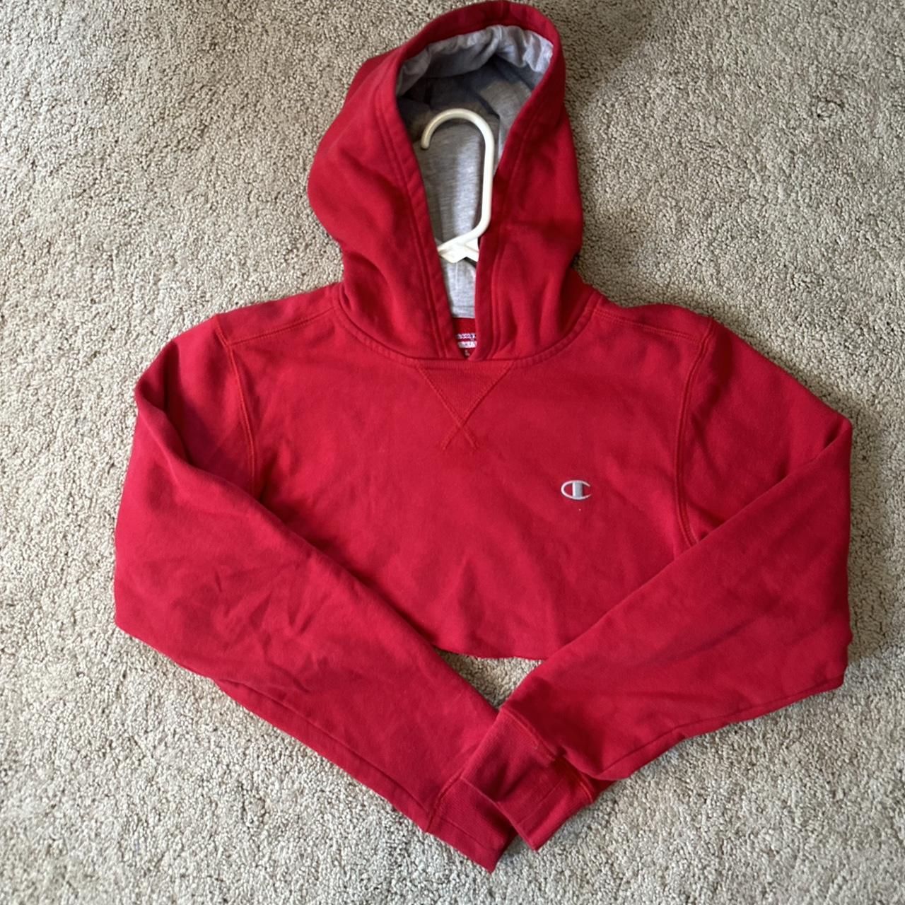 Champion Red and Grey Sweatshirt | Depop