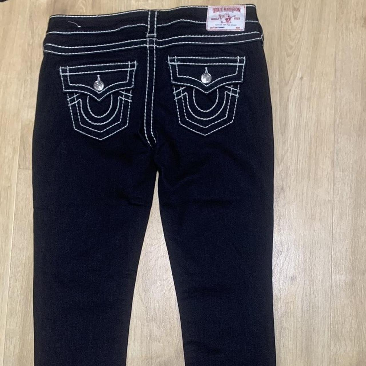 True religion dark blue jeans with iconic white... | Depop