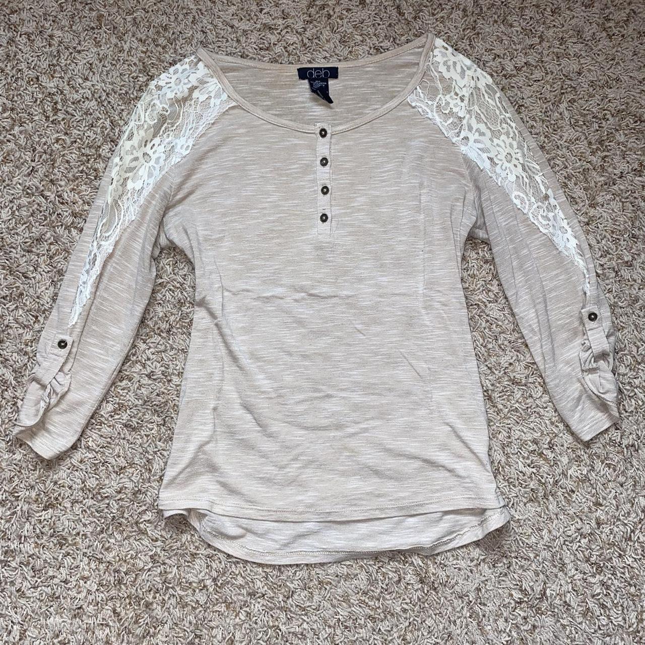 Deb Women's Tan and White Shirt | Depop