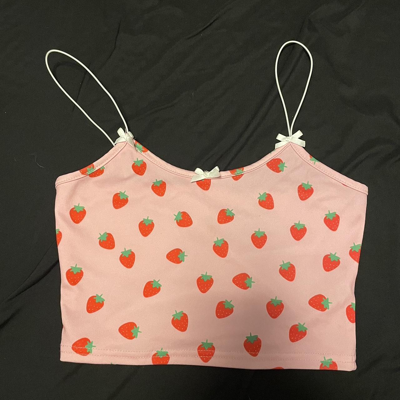 strawberry crop top/cami... - Depop