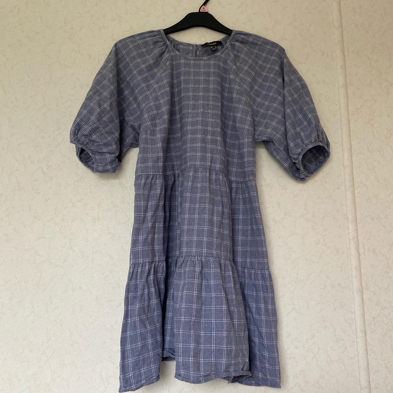 Primark blue and white check dress, worn once. Size... - Depop
