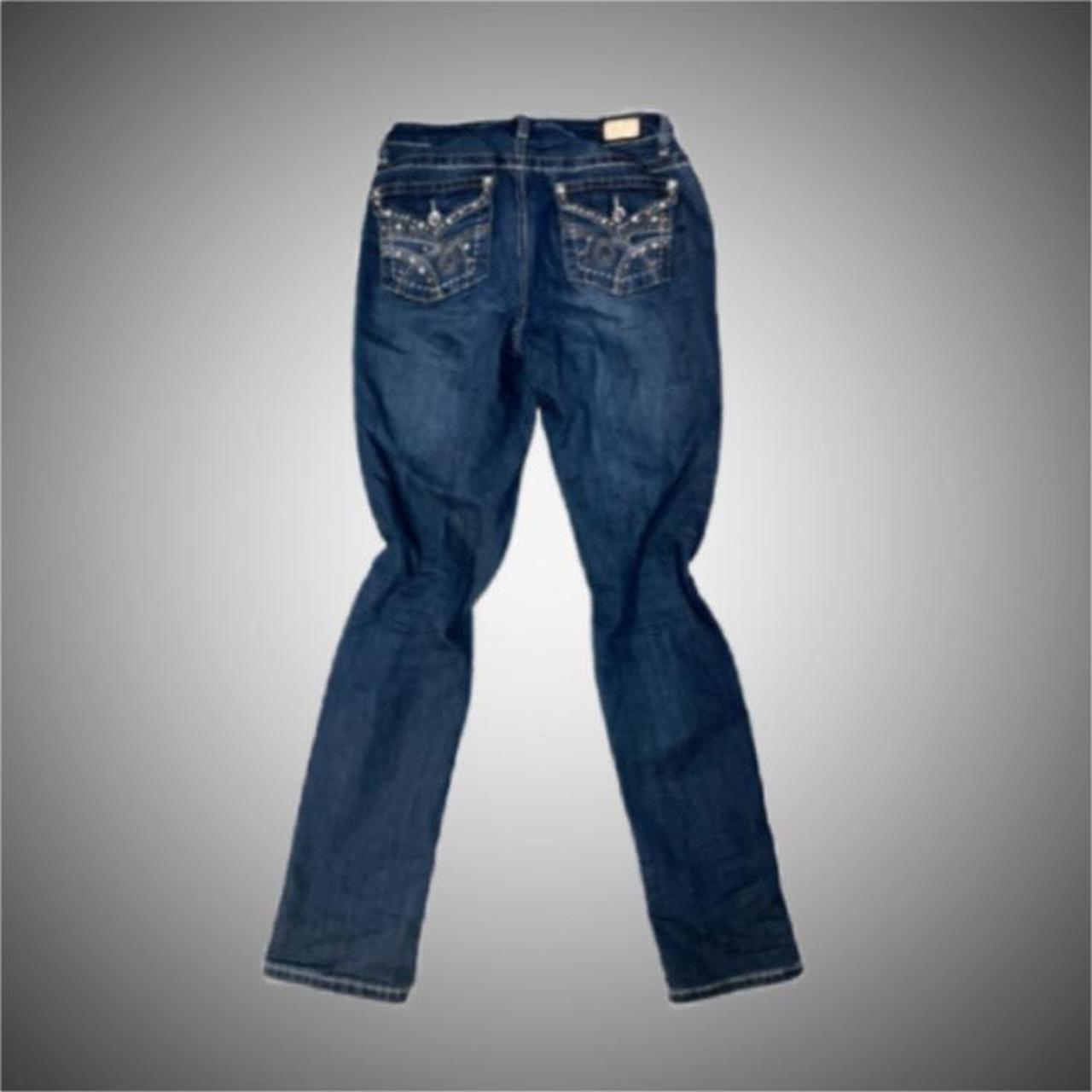 Dark blue low rise jeans with silver embellishments... - Depop