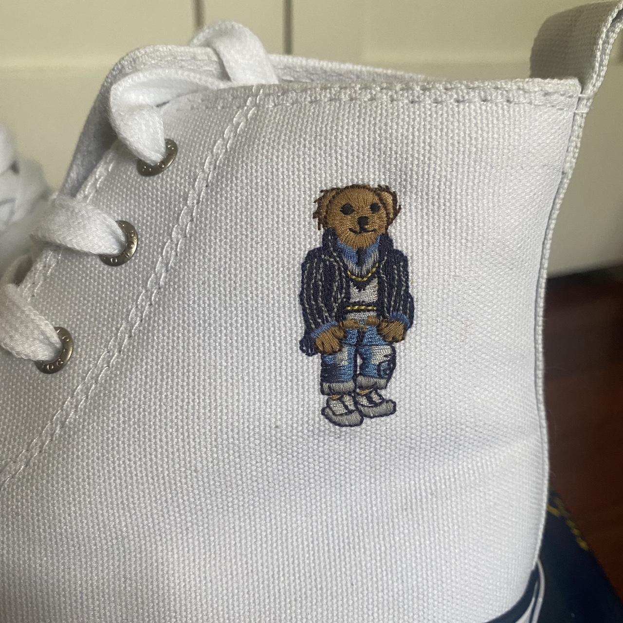 white ralph lauren bear converse style... - Depop