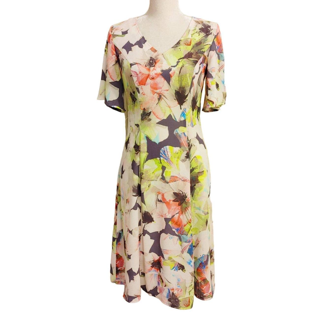 Basler Floral Flutter Sleeve Fit & Flare Dress $550... - Depop