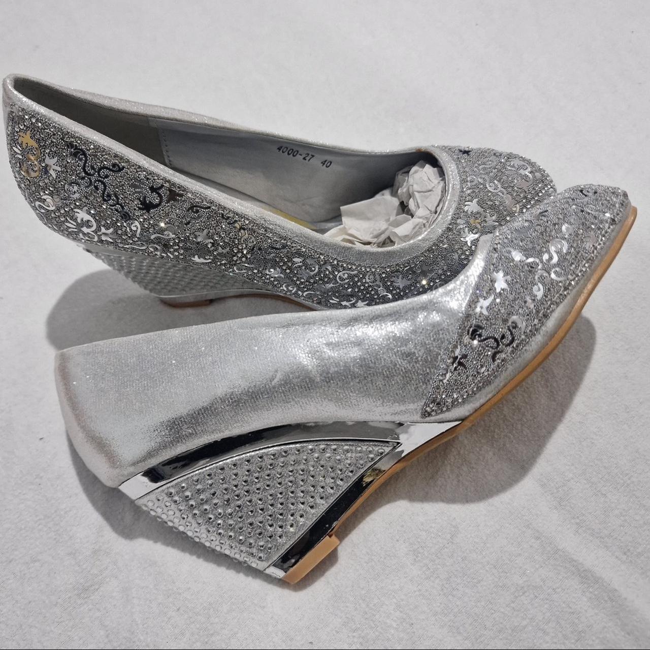 New Silver wedges size 6! Silver Occasion shoes,... - Depop