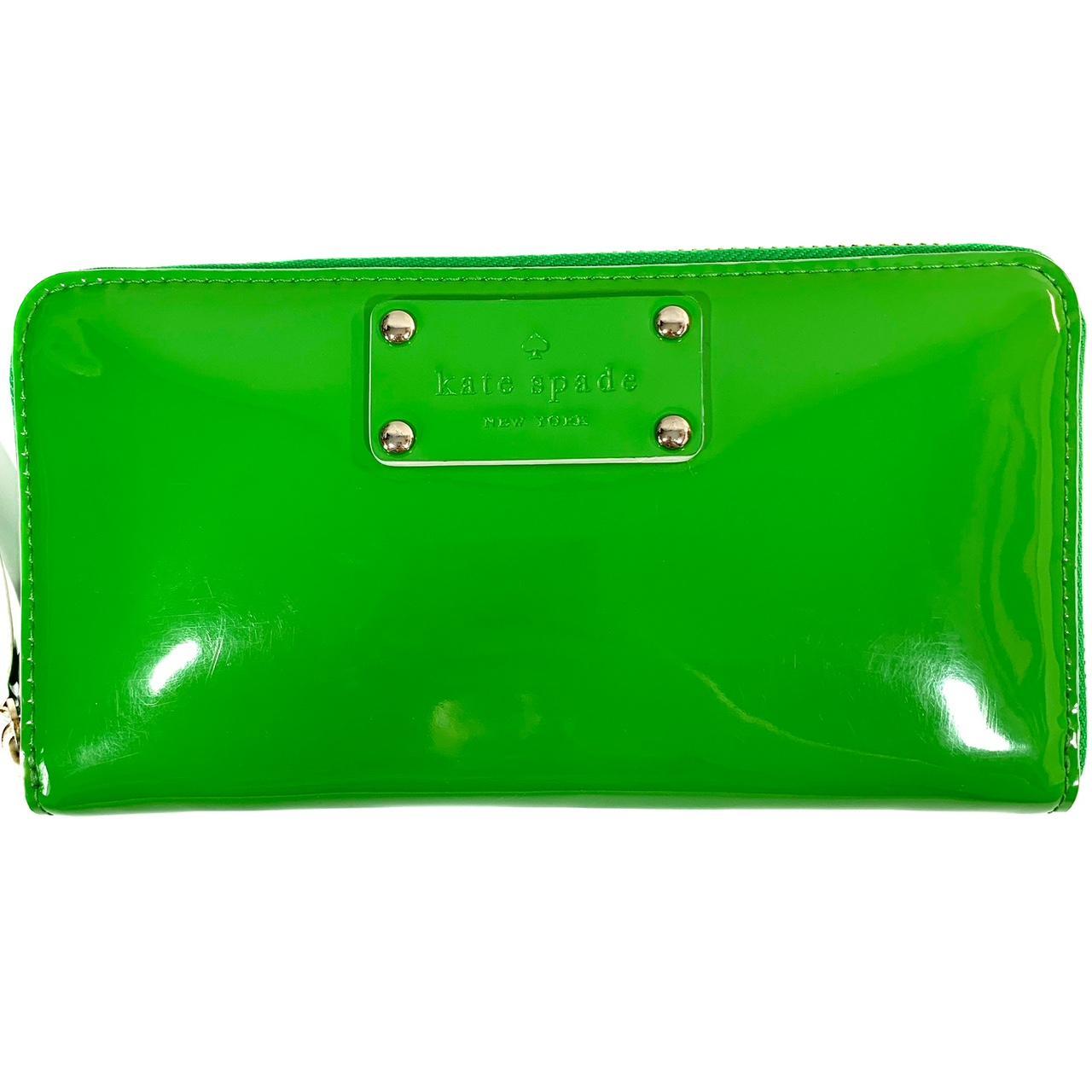 Kate Spade Lime Green Shiny Wallet Polka Dots... - Depop