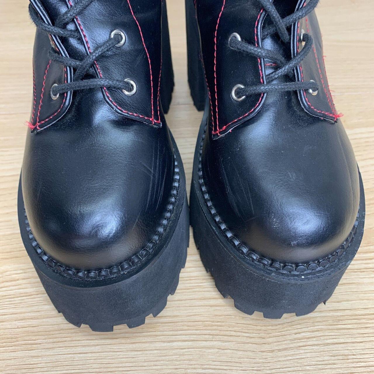 Demonia Assault 100 Heel Platform Boots Size 8 Red... - Depop