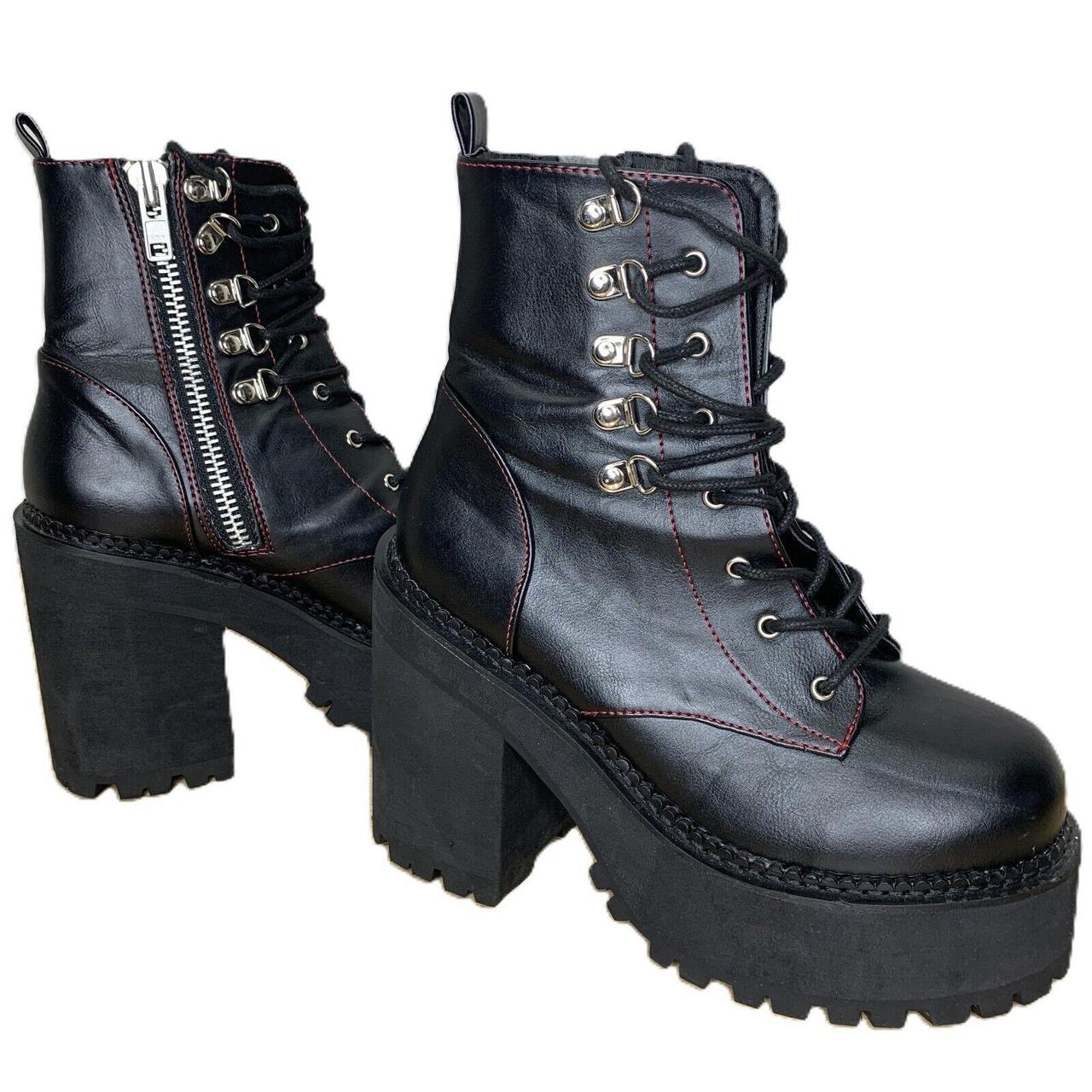 Demonia Assault 100 Heel Platform Boots Size 8 Red... - Depop